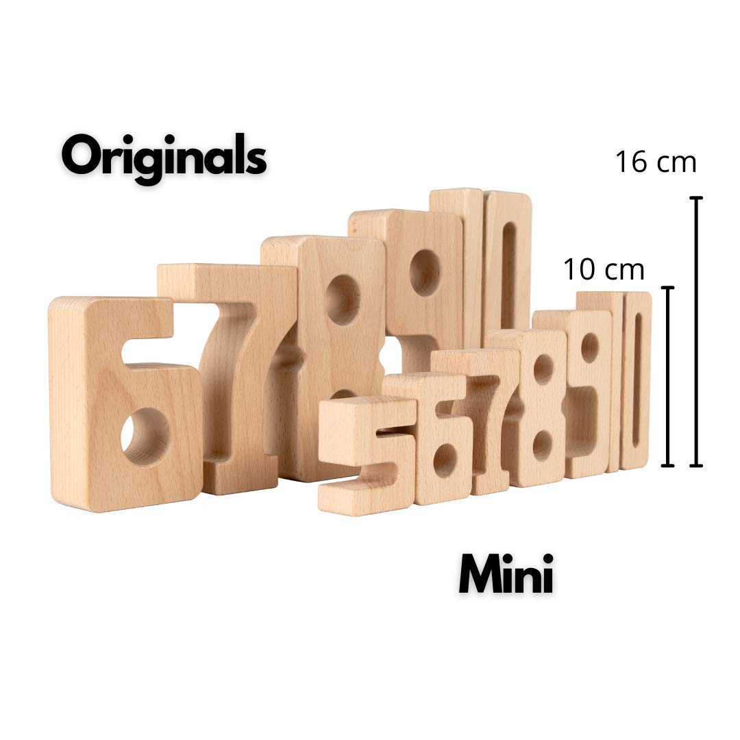 SumBlox Mini (Basic Set) - Set of 80 Mini STEM Solid Wood Educational Numbers, Including Wooden Box and Pack of 80 Activity Cards