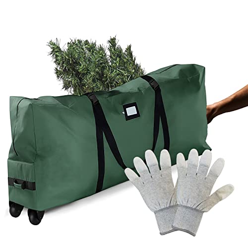Rolling Large Christmas Tree Storage Bag - Fits Up to 9 ft. Artificial Disassembled Trees, Wheels & Durable Handles for Easy Carrying and Transport - 600D Durable Fabric
