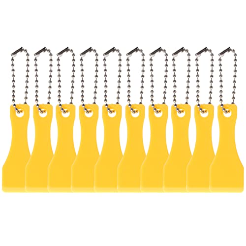 HAWILLOSCH 10pcs Scraper Scratcher with Keychain Adhesive Labels Ticket Scratcher Tools Scraping Tools Scratcher Keychains Scratcher Keyring Yellow Plastic