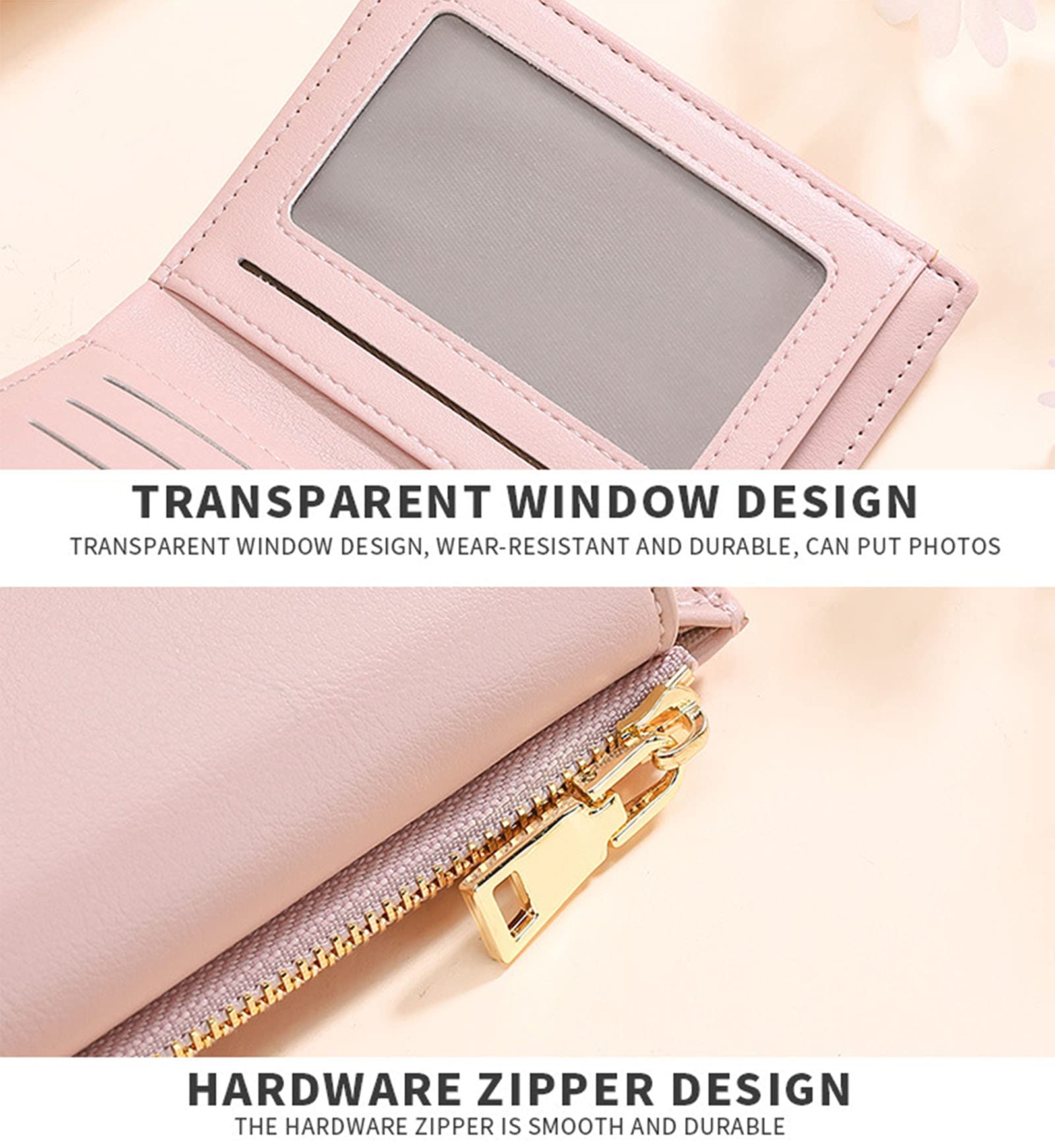 SUMGOGO Small Wallet for Women Leather Card Holder Case Bifold Zipper Coin Pocket Purse