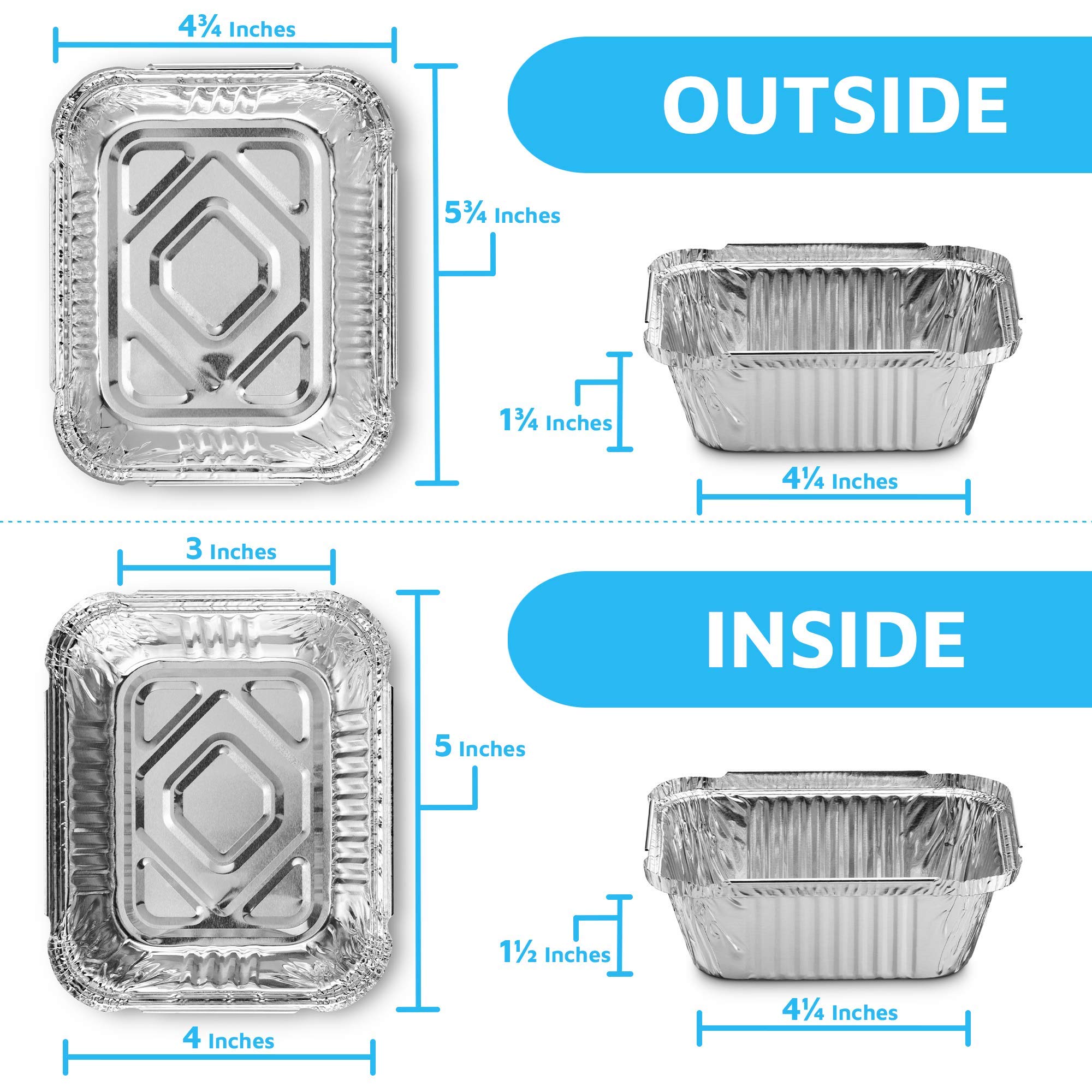 MontoPack Disposable Takeout Pans with Clear Lids | 1lb Capacity Aluminum Foil Food Drip Containers with Strong Seal for Freshness & Spill Resistance | Earth, Eco-Friendly & Recyclable 100Pack 5x4”