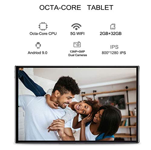 IBBWB Tablet 10 inch Android 9.0 Pie, Octa-Core Processor,5G WiFi,2GB RAM, 32GB ROM, 5MP+13MP Dual Cameras,IPS HD Display, Bluetooth 5.0, USB C,GPS,Metal Body,Gray