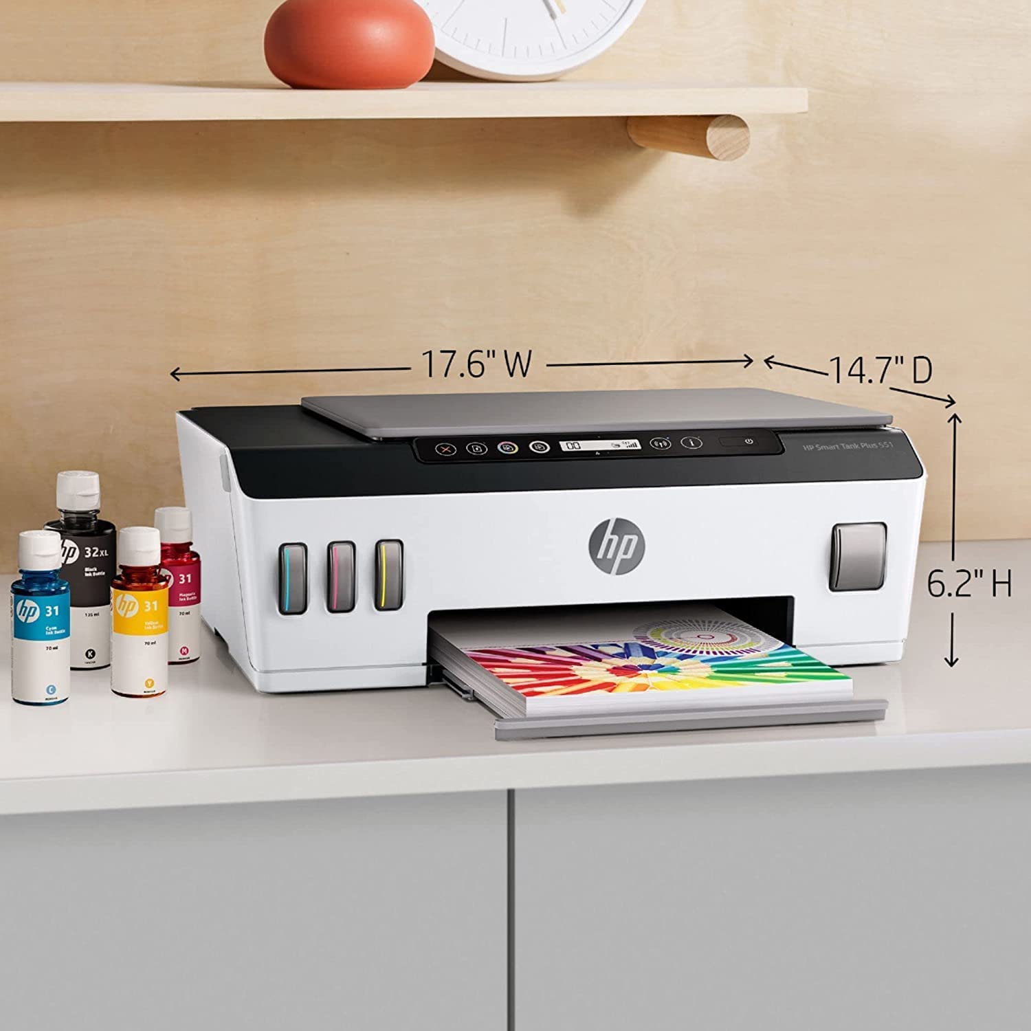 HP Smart Tank Plus 551 All-in-One Wireless Color Inkjet Printer - Print Scan Copy - 11 ppm, 4800 x 1200 dpi, Manual Duplex Printing, Bluetooth, Hi-Speed USB 2.0
