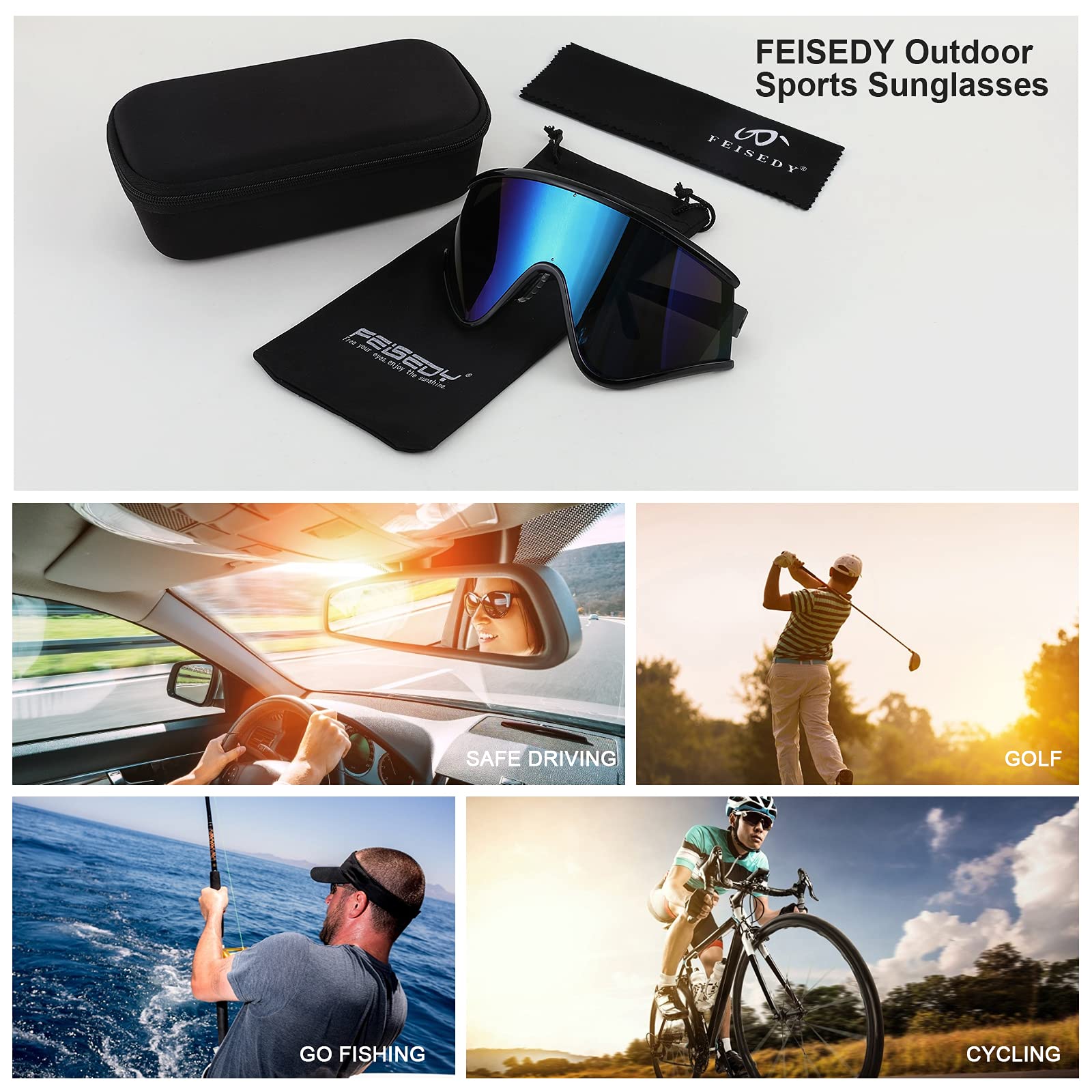 FEISEDY Shield Oversized Wraparound Sunglasses 80s One Piece Outdoor Trendy Sport Glasses Visor for Men Women B2791