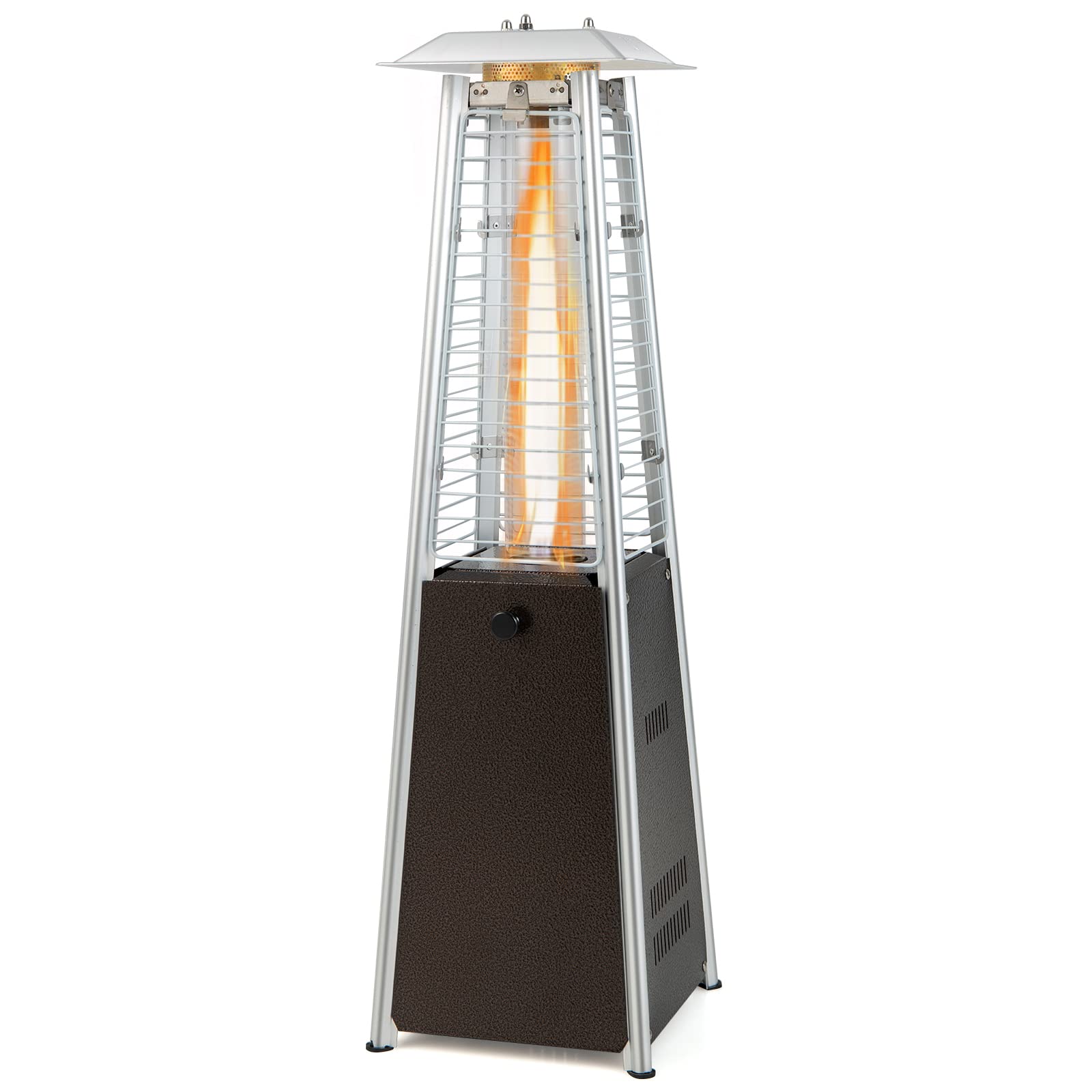 Giantex Pyramid Patio Heater, 9500 BTU Tabletop Portable Propane Heater w/Glass Tube, Simple Ignition System, Dancing Flame, CSA Certification, 35" Outdoor Electric Heater for Backyard Garden, Bronze