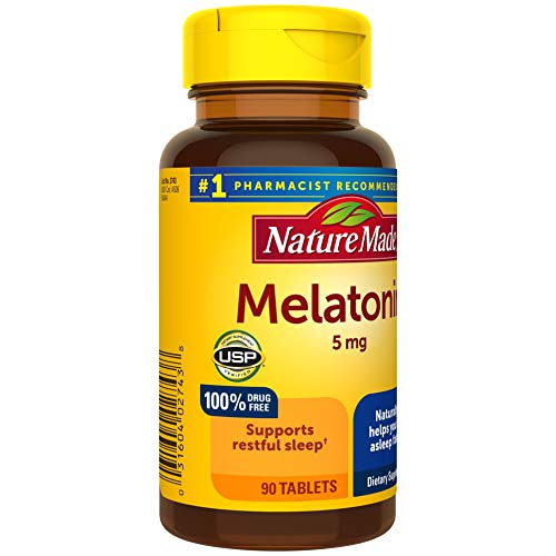 Nature Made Melatonin 5mg Tablets, 100% Drug Free Sleep Aid for Adults, 90 Tablets, 90 Day Supply