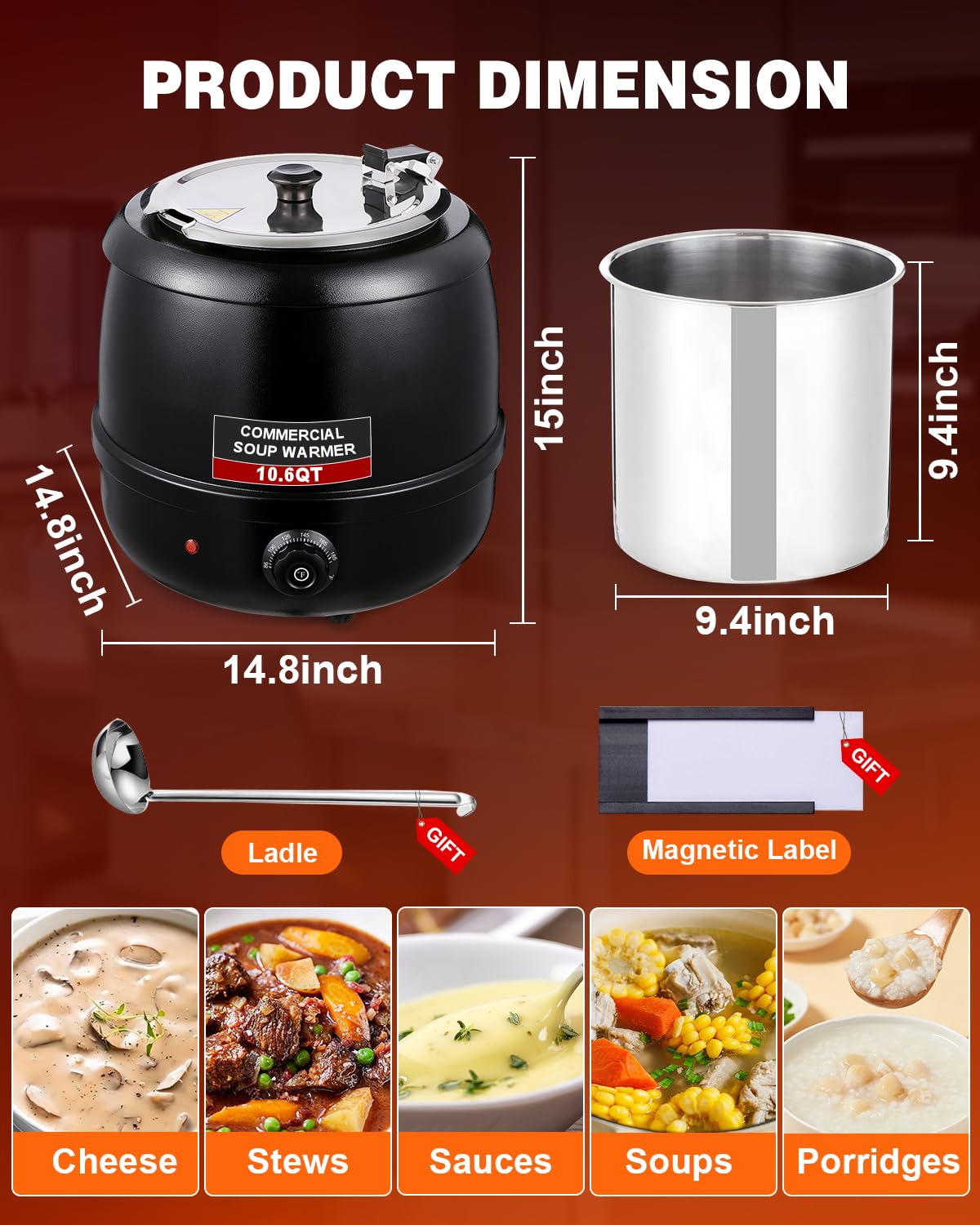 JIVGDN Soup Warmer Commercial (10QT)