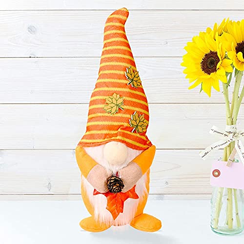 Sunflower Gnome 2Pcs Summer Fall Harvest Plush Gnomes Thanksgiving Decorative Doll Orange Maple Leaf Pumpkin Pine Cone Garden Decoration Home Farmhouse Kitchen Decor Bee Shelf Tiered Tray Ornaments