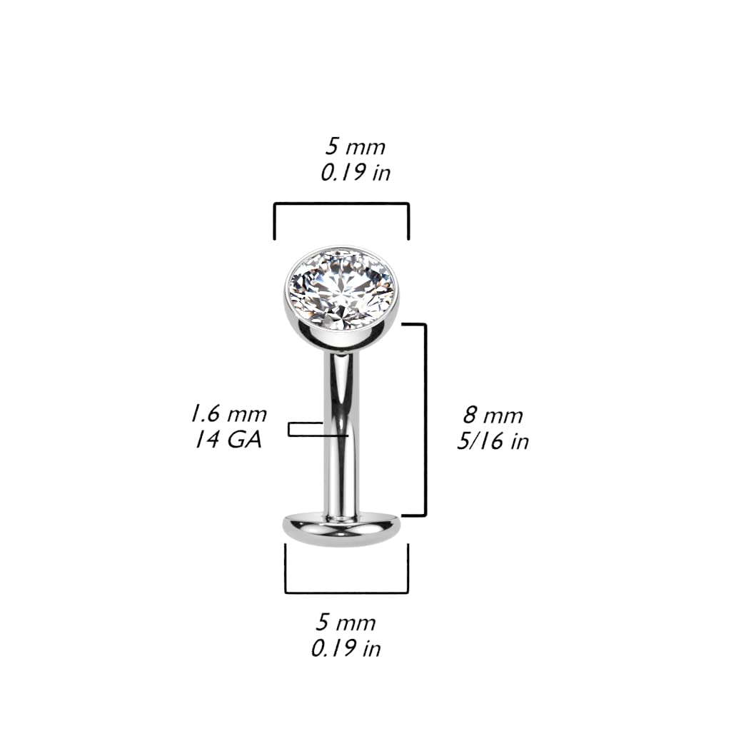 Dynamique Implant Grade Titanium Threadless Convex Base Floating Belly Ring With Bezel Set Round CZ Top (Sold Per Piece)