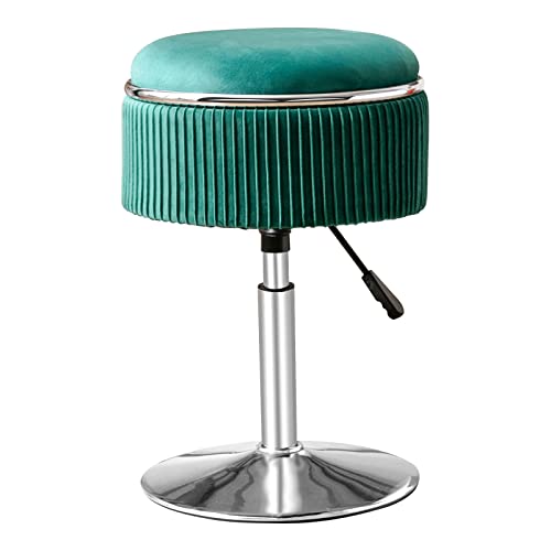 Round Storage Vanity Stool, 360°Swivel Height Adjustable Stool Chair, Emerald Vanity Stool Chair for Makeup Room, Velvet Stool for Vanity With Storage, Vanity Ottoman Chair for Bathroom Living Room