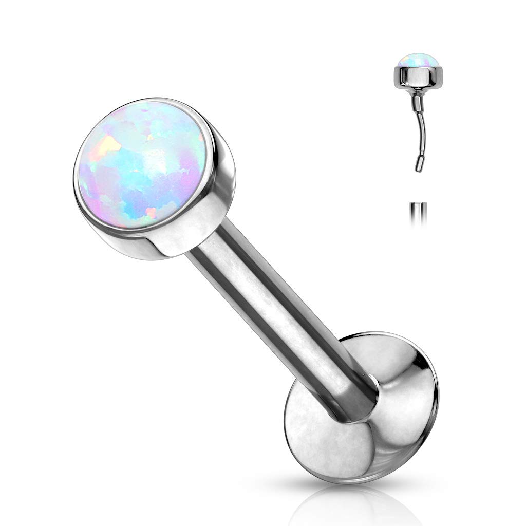 Dynamique Push In Opal Flat Set Top 316L Surgical Steel Threadless Labret, Monroe, Flat Back Stud (Sold Per Piece)