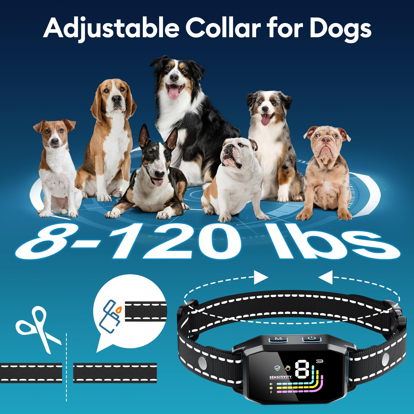 MEGWR Dog Bark Collar, Anti Barking Training Collar with Beep Vibration Shock for Large Medium Small Dogs,Bark Shock Collar with 8 Adjustable Sensitivity IP67 Waterproof(Black)
