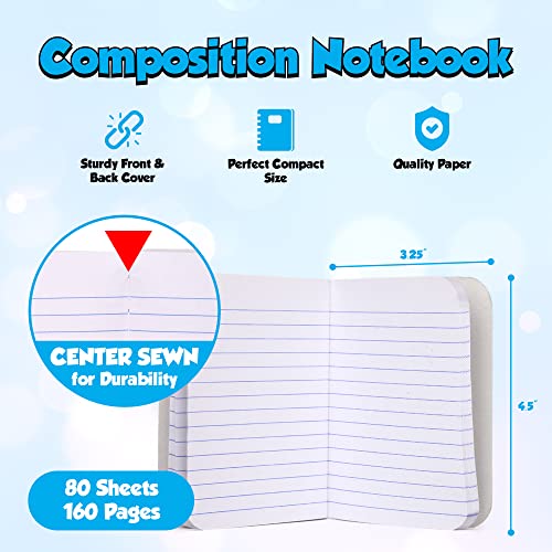 Mini Composition Notebooks, Mini Composition Books Bulk, Small Pocket Notebook, for Kids Students College Office, Pocket Size Journaling Notebooks, 4 Colors, 4.5 x 3.25 inch, 80 Sheets/Book (12 Pack)