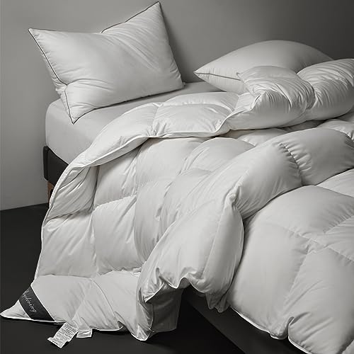 Royoliving Superior Poland Down Comforter 100% Egyptian Cotton Shell All Season Queen/Full Size Quilted Duvet Insert with 4 Corner Tabs and 4 Middle Loops (White All Season, Queen/Full)