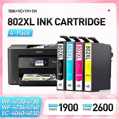 Panda 802XL Ink Cartridge remanufactured for epson 802XL T802 use with Epson Workforce Pro WF-4720 WF-4730 WF-4740 WF-4734 EC-4020 EC-4030 Wireless All-in-one Color Inkjet Print Copy scan Printer Ink