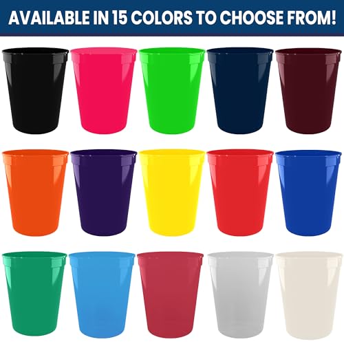 CSBD Stadium 12 oz. Plastic Cups, 10 Pack, Blank Reusable Drink Tumblers for Parties, Events, Marketing, Weddings, DIY Projects or BBQ Picnics, No BPA (Black)
