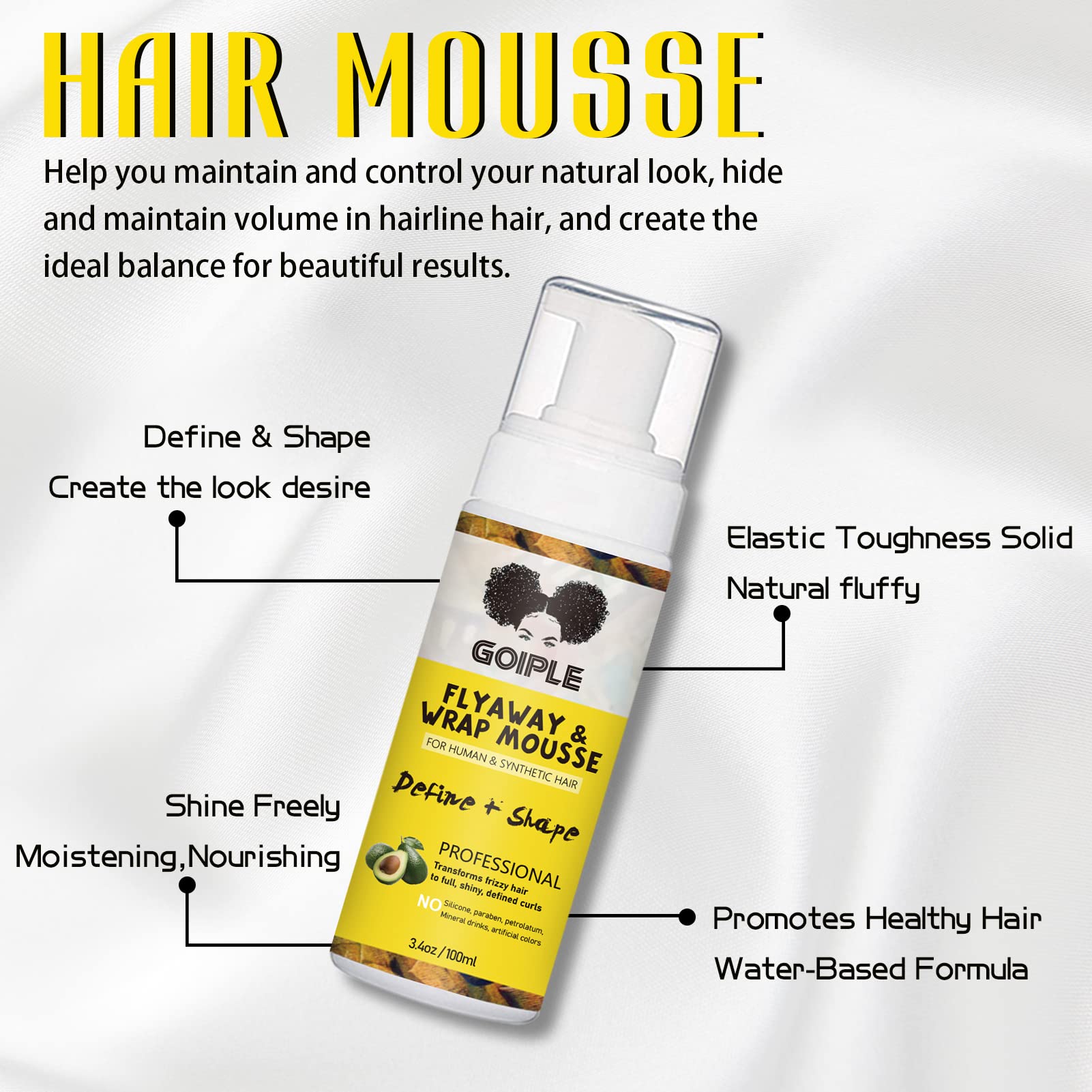 Goiple Foaming Mousse for Curly Hair Wigs, Melting and Holding Spray Adhesive with Edge Control Kit for Extensions, Strong Natural Finishing Hold
