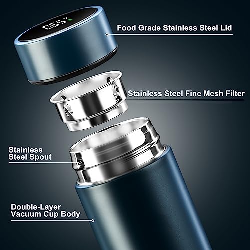 PARACITY Coffee Thermos with LED Temperature Display, 17 oz Double Wall Vacuum Insulated Metal Water Bottle, Thermos for Hot Drinks, Stainless Steel Water Bottle Keeps Hot for 12 Hrs, Cold for 24 Hrs
