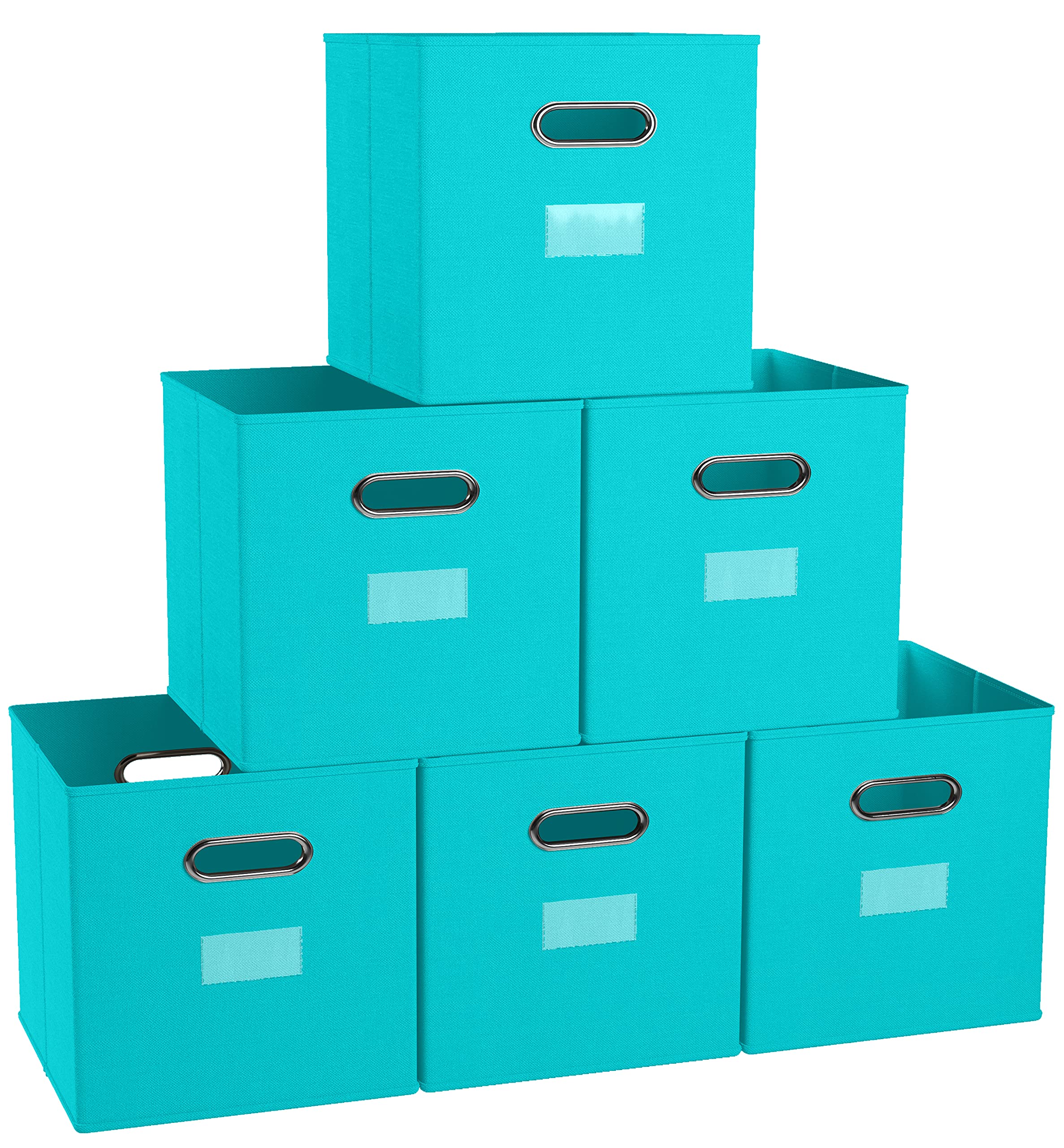 Ornavo Home Foldable Storage Bins Basket Cube Organizer with Dual Handles and Window Pocket - 6 Pack - 12" L x 12" W x 12" H - Teal