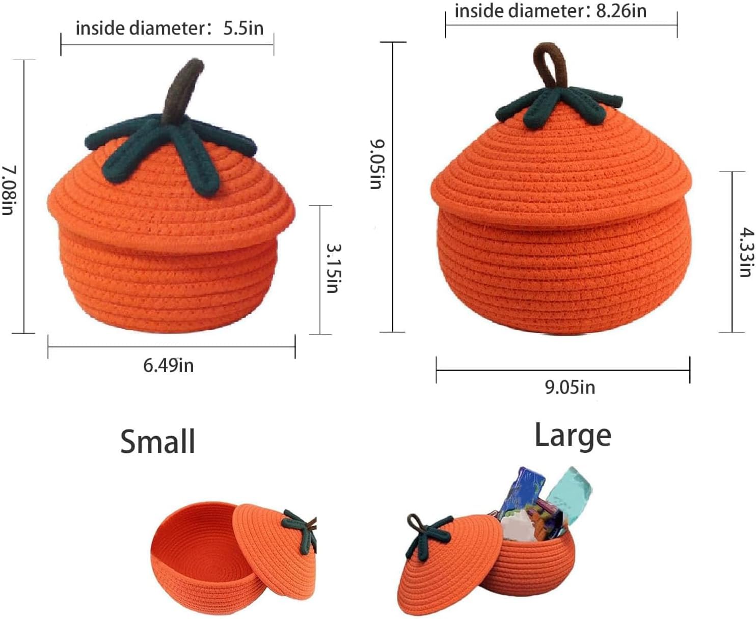 Halloween Pumpkin Basket with Lid,Pumpkin Basket,2024 New Halloween Pumpkin Treat Buckets Gift Basket,Candy Basket Decorative Cute Basket(L)