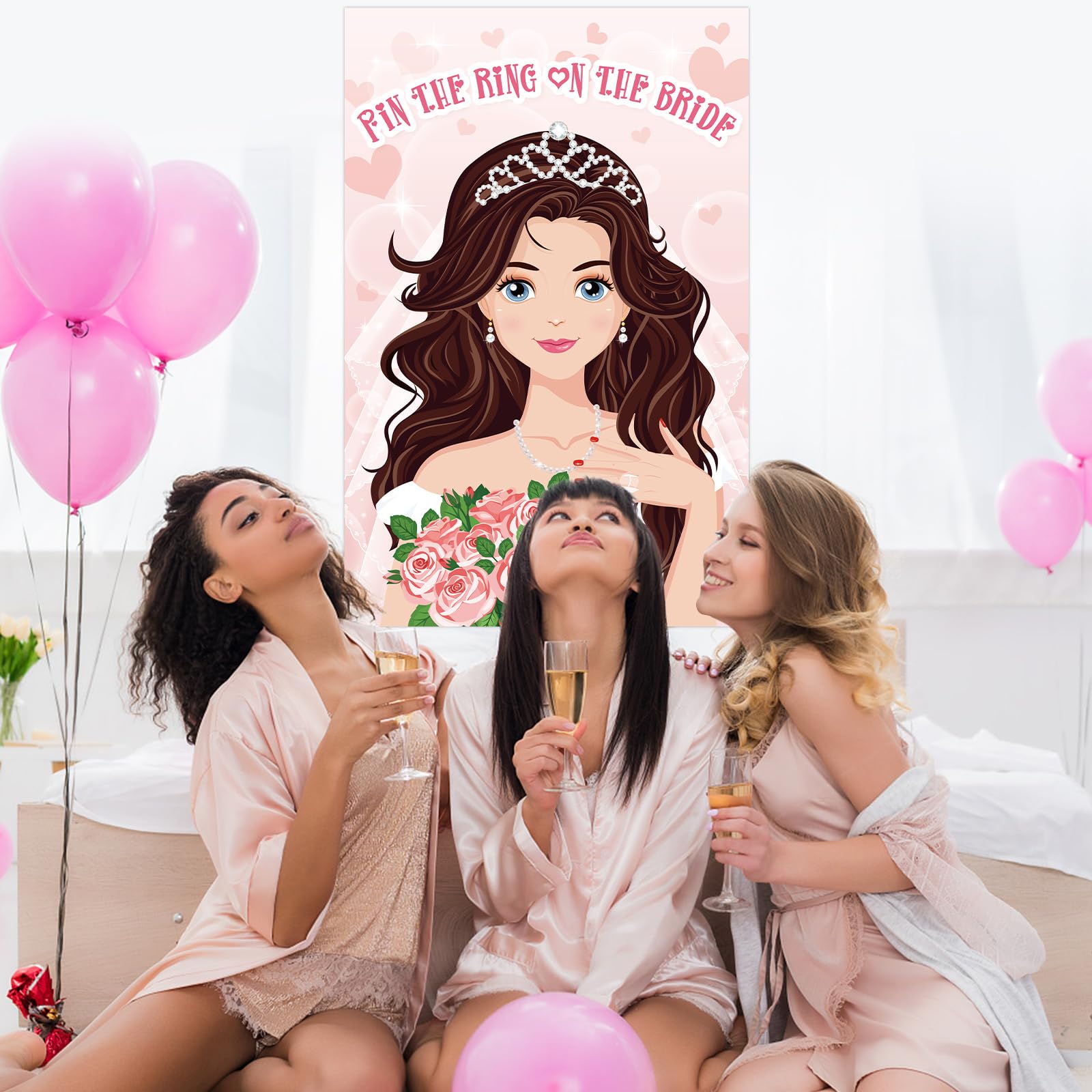 Hxezoc Pin The Ring On The Bride Game With 42 Pcs Rings Large Bridal Party Games Poster for Bridal Shower, Wedding Party, Birthday Party, Carnival Party Supplies