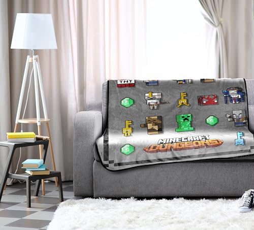 Minecraft Dungeon Mobs Throw - Measures 46 x 60 inches, Kids Bedding - Fade Resistant Super Soft Fleece (Official Minecraft Product)