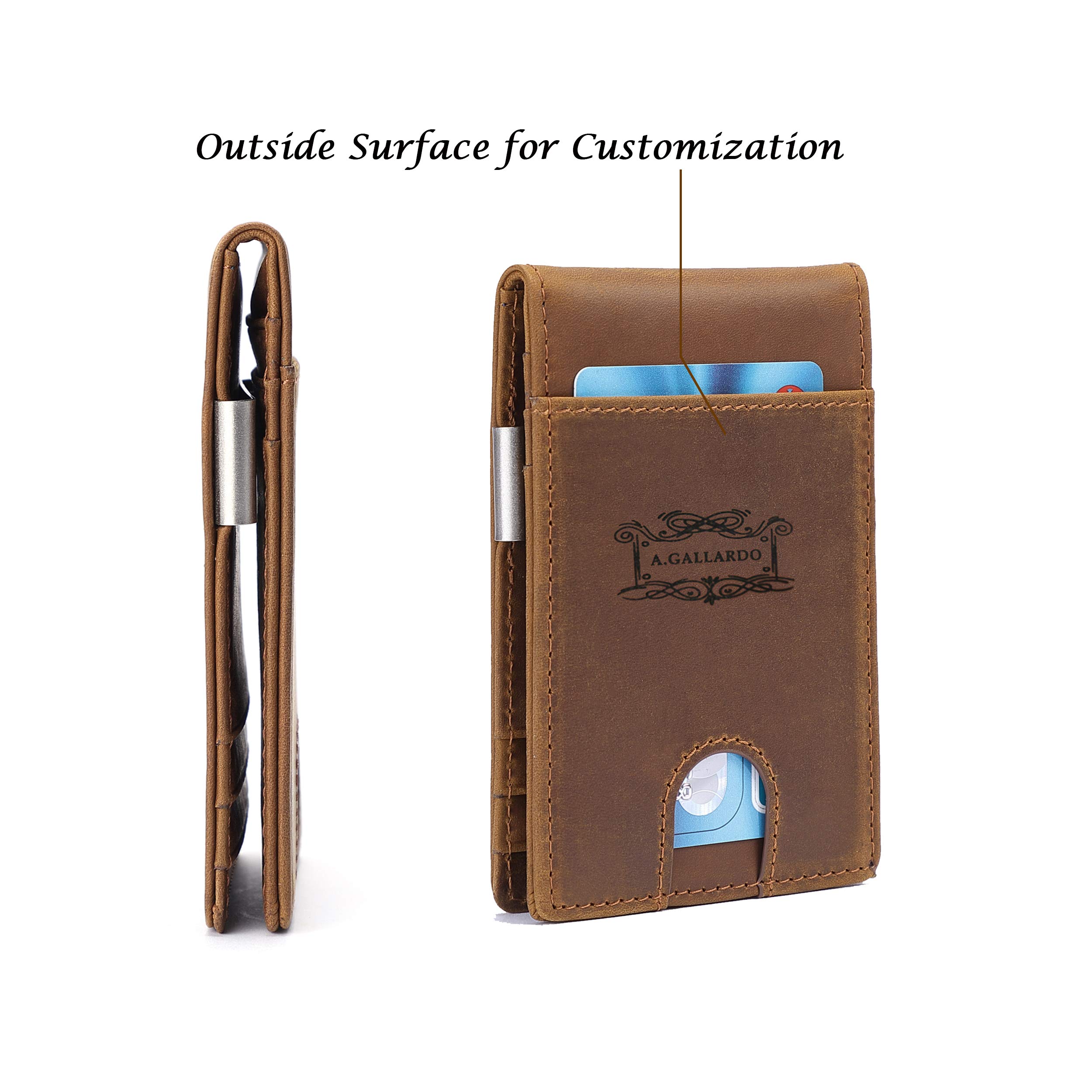 FeiYen Personalized Custom Engraved Minimalist Slim Metal Money Clip Wallet for Husband Dad Son Boyfriend Him - RFID Blocking Mens Leather Front Pocket Bifold Wallets with Mini Credit Card Holder