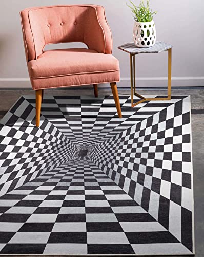Well Woven Warp Hole Black & White 3D Vortex Optical Illusion 3'3" x 5' Bottomless Hole Area Rug