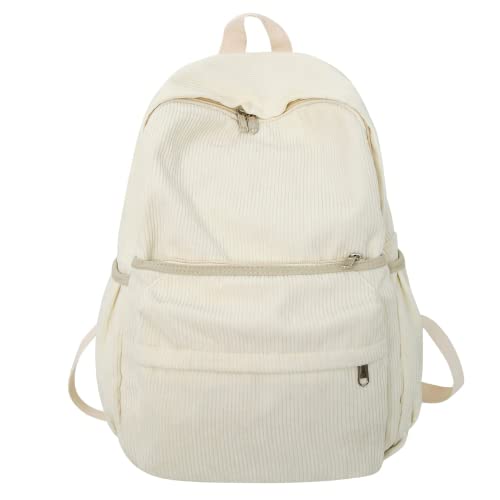 MININAI Preppy Corduroy Backpack Aesthetic Backpack 15.6 inch Laptop College Backpack Cute Book Bag Travel Rucksack Daypack (One Size,White)
