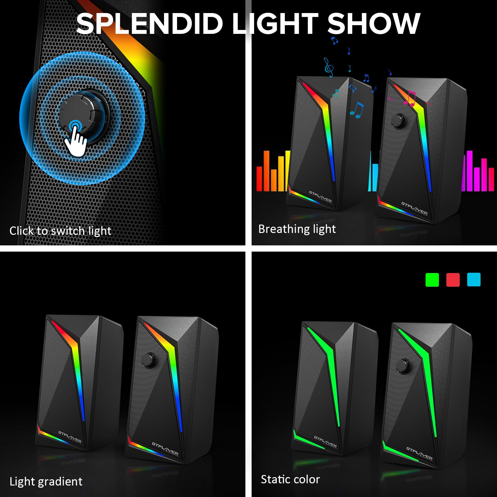 GTPLAYER Computer Speakers, USB Powered RGB Gaming Speakers, Bluetooth for Desktop, PC, Laptop, Tablets and GT Family Music Gaming Chair