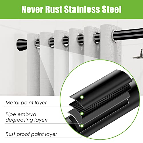 AIZESI Spring Tension Curtain Rods 28 to 48 Inch Black Shower Rod Tension Rods Never Rust Non-slip Shower Curtain Rod Tension No Drill Adjustable Curtain Rods Spring Tension Rod for Window or Shower