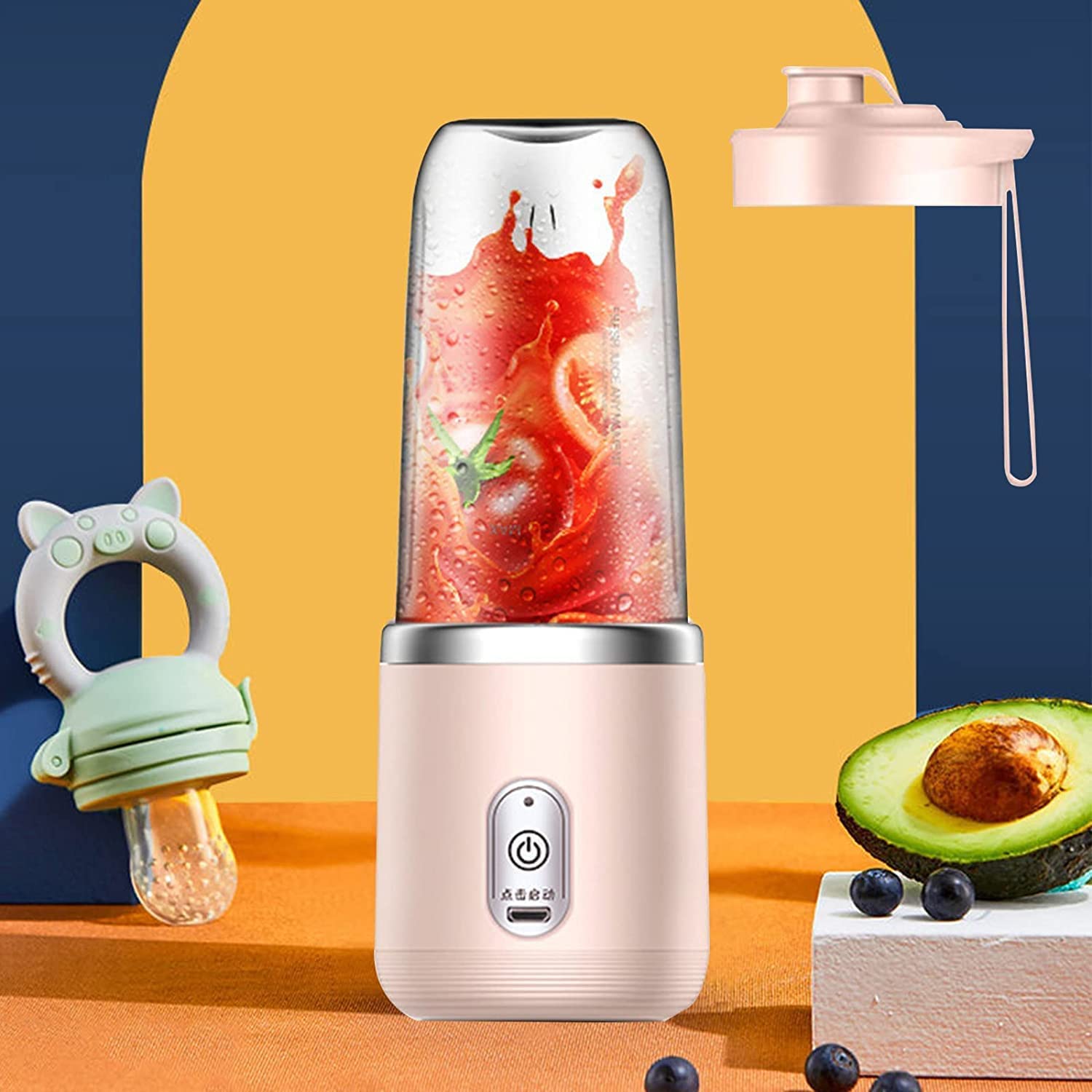 HICCVAL Portable Blenders for Shakes and Smoothies, Fruit Juicer USB Rechargeable With 6 Blades, Handheld Blenders for Sports Travel Outdoors Pink