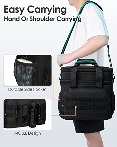 TACTICISM Double Deck Lunch Box for Men 38 Cans Tactical MOllE Lunch Bag, Up to 12 Hours Insulated lunchbox, Large Soft Leakproof Lunch Cooler Adult, for Work Camping Fishing Hiking, Black