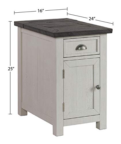 Martin Svensson Home Monterey Chairside Table - White with Grey Top - Coastal Multi-Use Table with Built-in Outlets and Drawers for Bedroom or Living Room