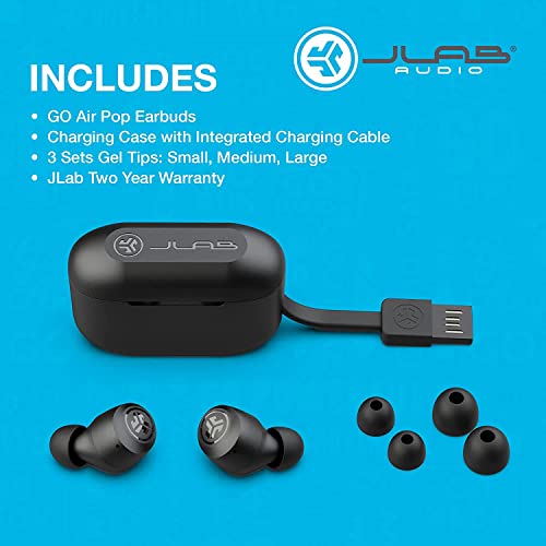 JLab Go Air Pop True Wireless Bluetooth Earbuds + Charging Case, Graphite, Dual Connect, IPX4 Sweat Resistance, Bluetooth 5.1 Connection, 3 EQ Sound Settings Signature, Balanced, Bass Boost