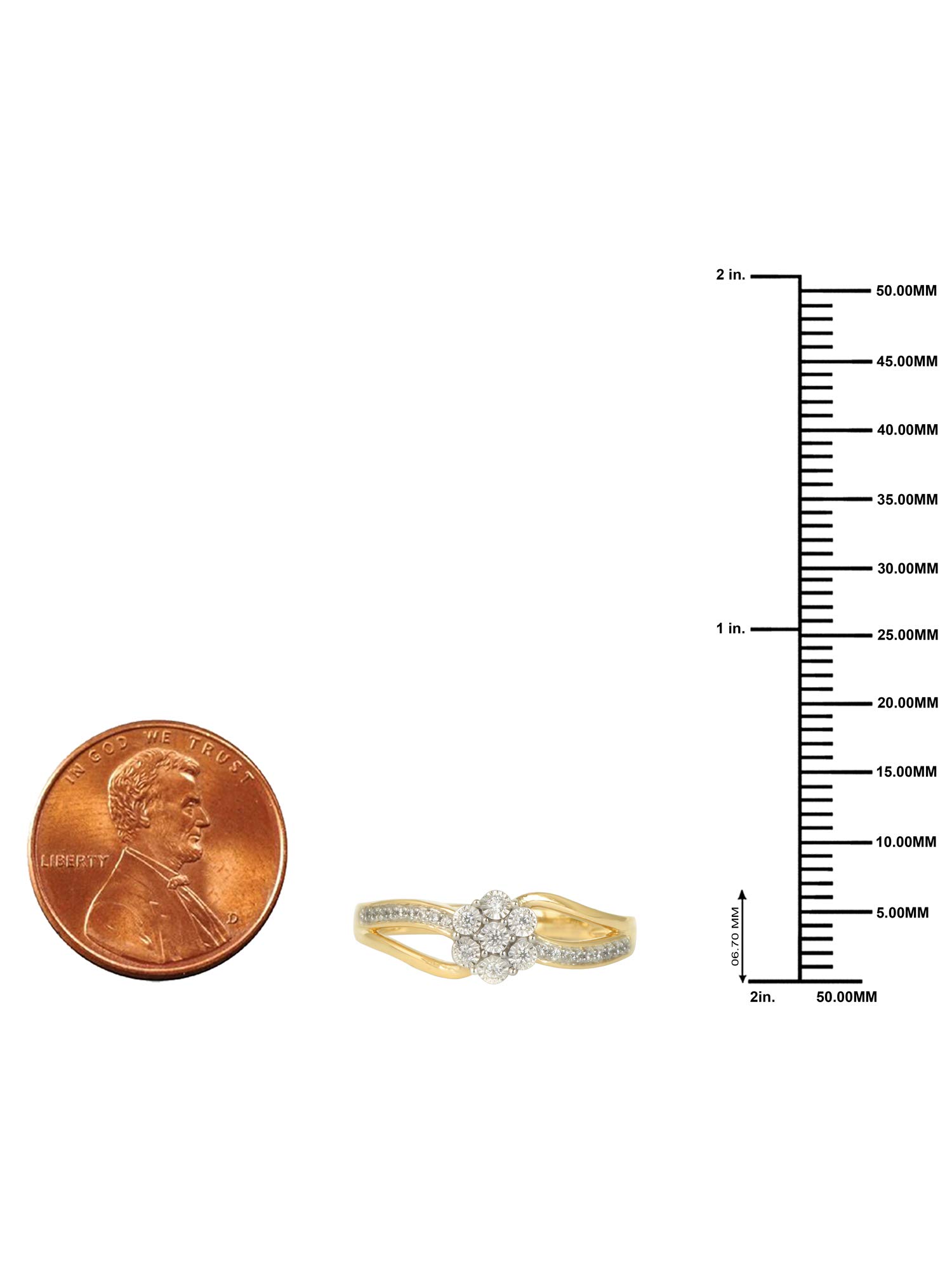 DZON Sterling Silver with Yellow Gold Plating 1/10 Ct TDW Diamond Promise Ring for Her