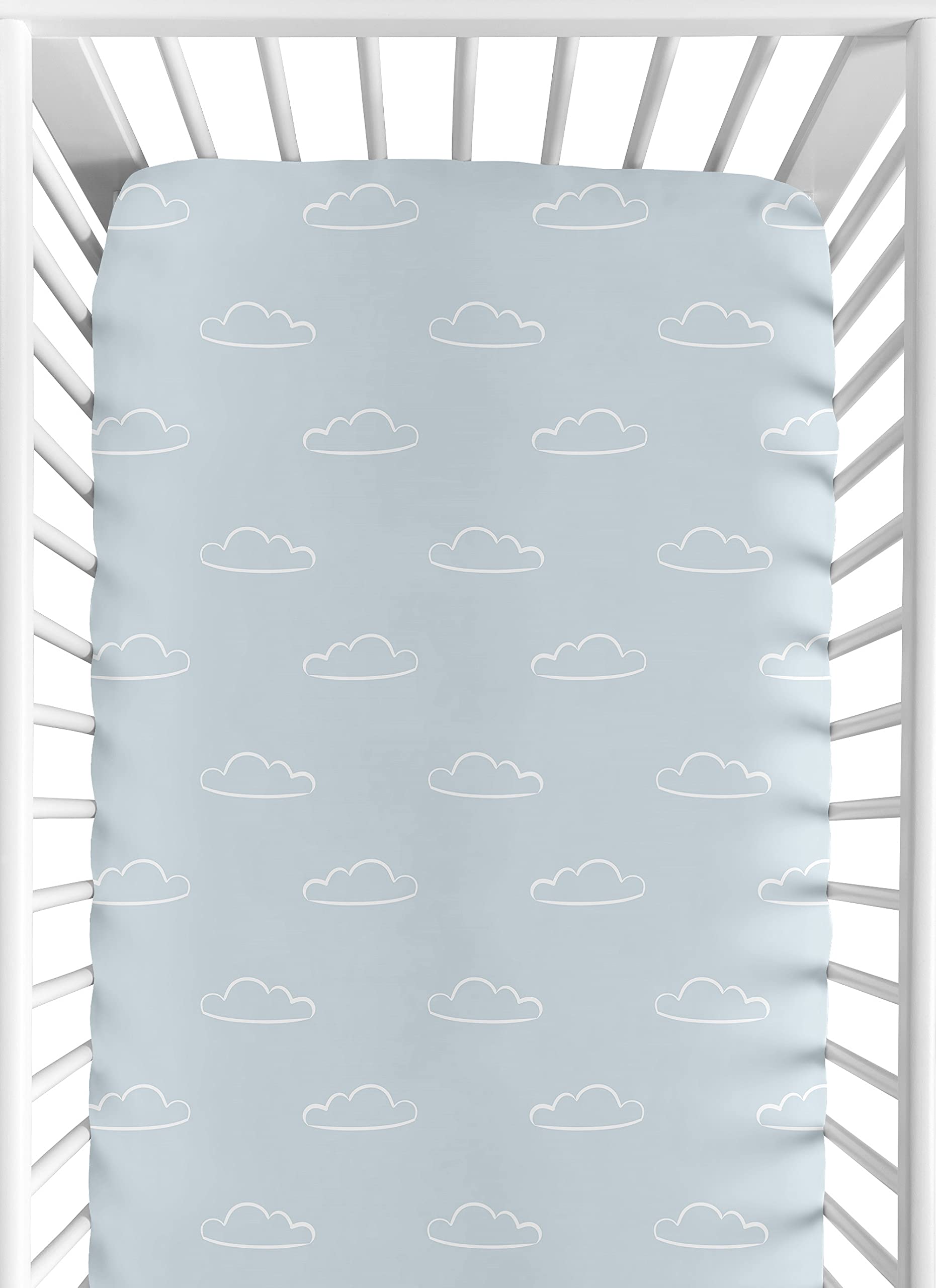 Sweet Jojo Designs Blue Clouds Boy Fitted Crib Sheet Baby or Toddler Bed Nursery - Slate and White Cloud Sky for Vintage Airplane Aviator Aviation Collection
