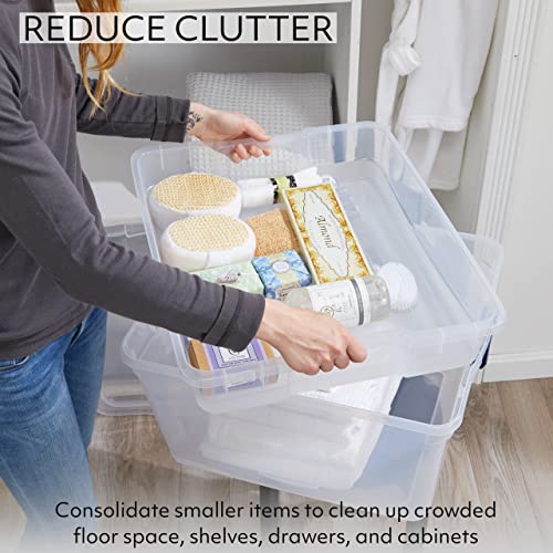 Rubbermaid 71 Qt. Cleverstore Clear Bundle with Tray Inserts, Pack of 4, Clear Plastic Storage Bins with Built-In Handles to Maximize Storage, Great for Large and Small Items