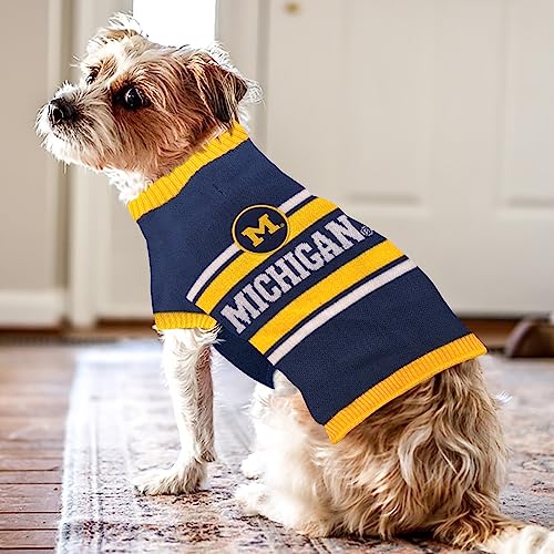 NCAA Michigan Wolverines Dog Sweater, Size Extra Small. Warm and Cozy Knit Pet Sweater with NCAA Team Logo, Best Puppy Sweater for Large and Small Dogs
