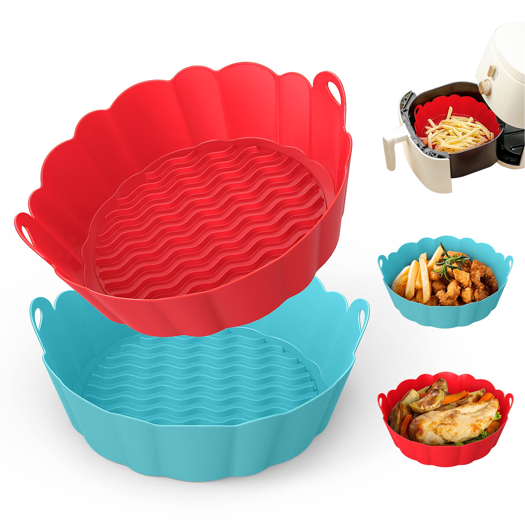 Haphiz 2PCS Silicone Air Fryer Liners Pot 8 Inch Reusable Air Fryer Oven Accessories Silicone Basket Bowl Round Heat Resistant Washable Replacement of Parchment Paper Liners for 3 to 5 QT Air Fryer