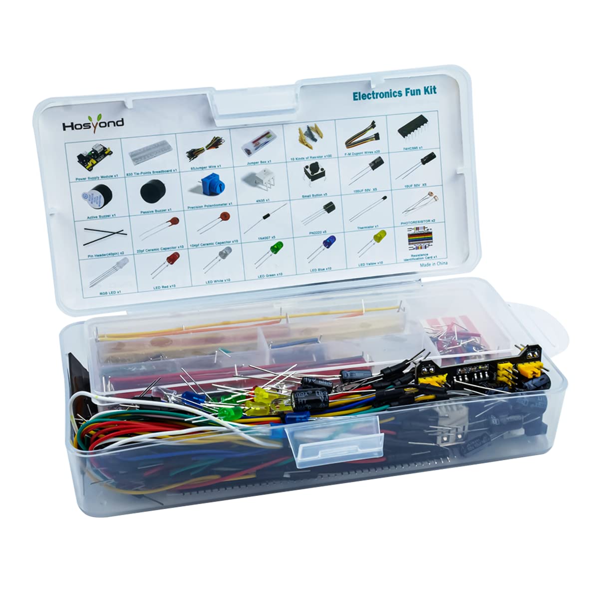 Hosyond Electronics Components Kit with Breadboard, Jumper Wires, Power Supply Module, Resistors, Precision Potentiometer, Compatible with Arduino Raspberry Pi