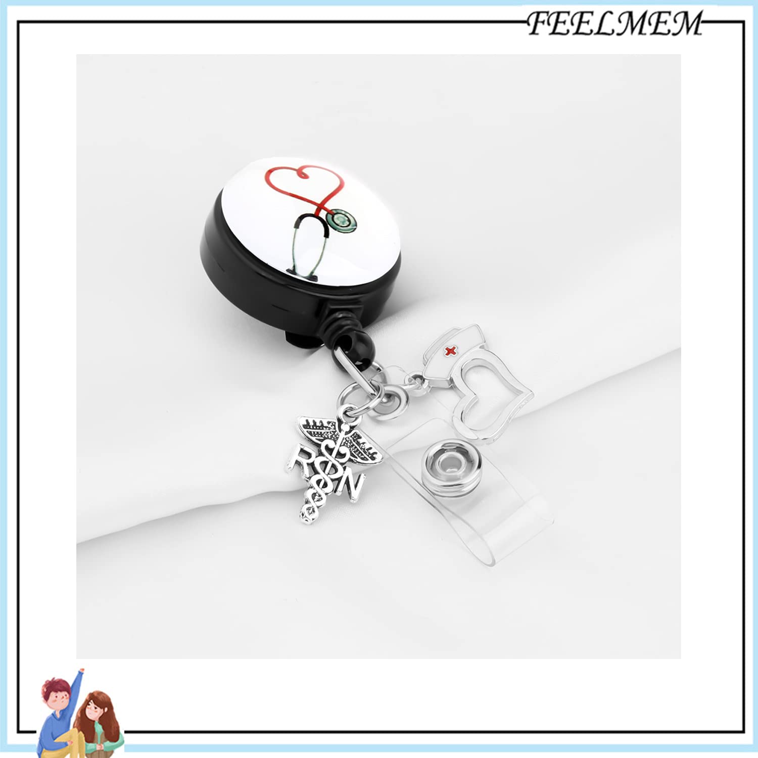 FEELMEM RN Nurse Medical Stethoscope Retractable Badge Holder Reel Clip RN Students Gift Nurses Practitioner Jewelry New Registered Nurse Gift (RN)