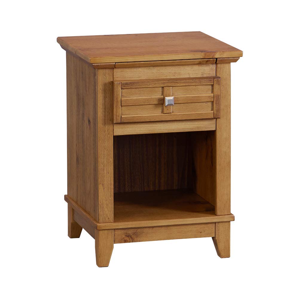 MUSEHOMEINC Rustic Wood Nightstand/End Table with Drawer, and Pull-Out Tray/End Table for Bedroom Open Cabinet Storage Home Furniture,Teak Finish