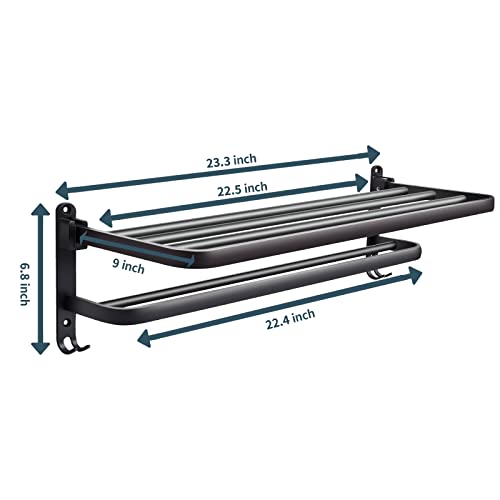 Towel Racks for Bathroom, Black Towel Bar for Bathroom with Double Shelf, Bathroom Towel Rack Wall Mounted 2 Tier, Bathroom Accessories, Space Aluminum, 24 Inch
