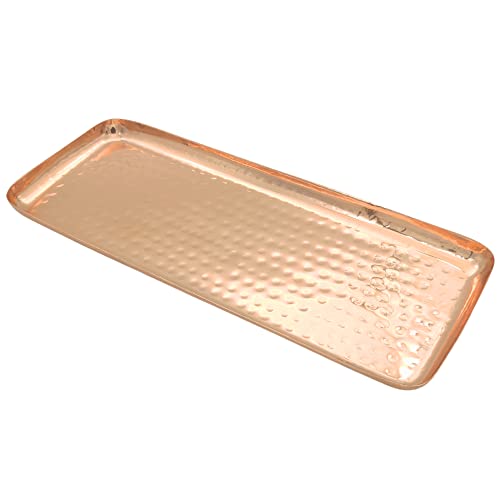 Hammered Copper Serving Tray, Kitchen Brass Tray - Rectangle Charger Plate, Home Accessory Food Tray for Entertaining & Housewarming Copper Tray Gifts
