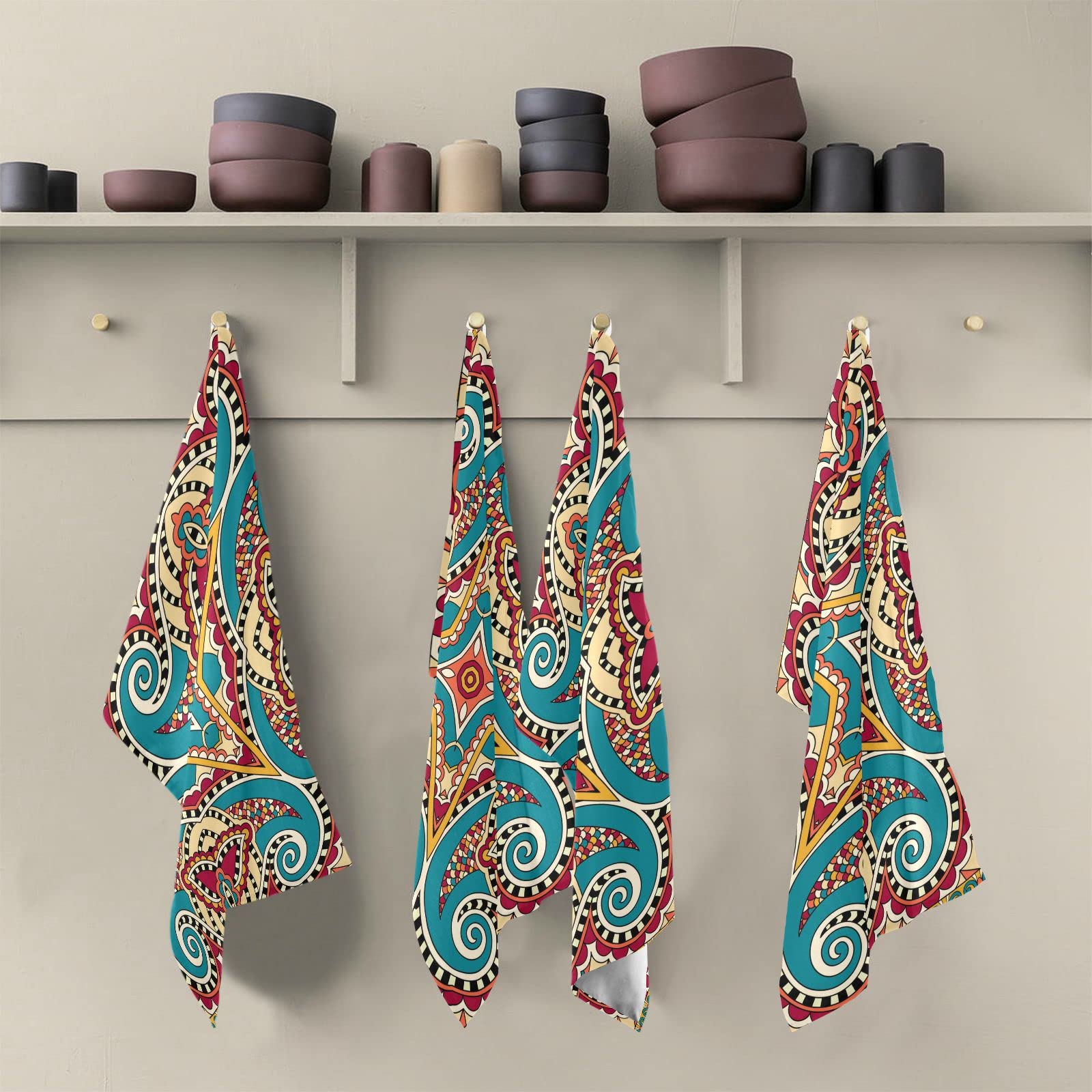 Floral Paisley Dish Towels for Kitchen Soft Tea Towel Set of 4 Absorbent Dishcloths Hand Towels for Drying Dish Cloths 28" x 18"