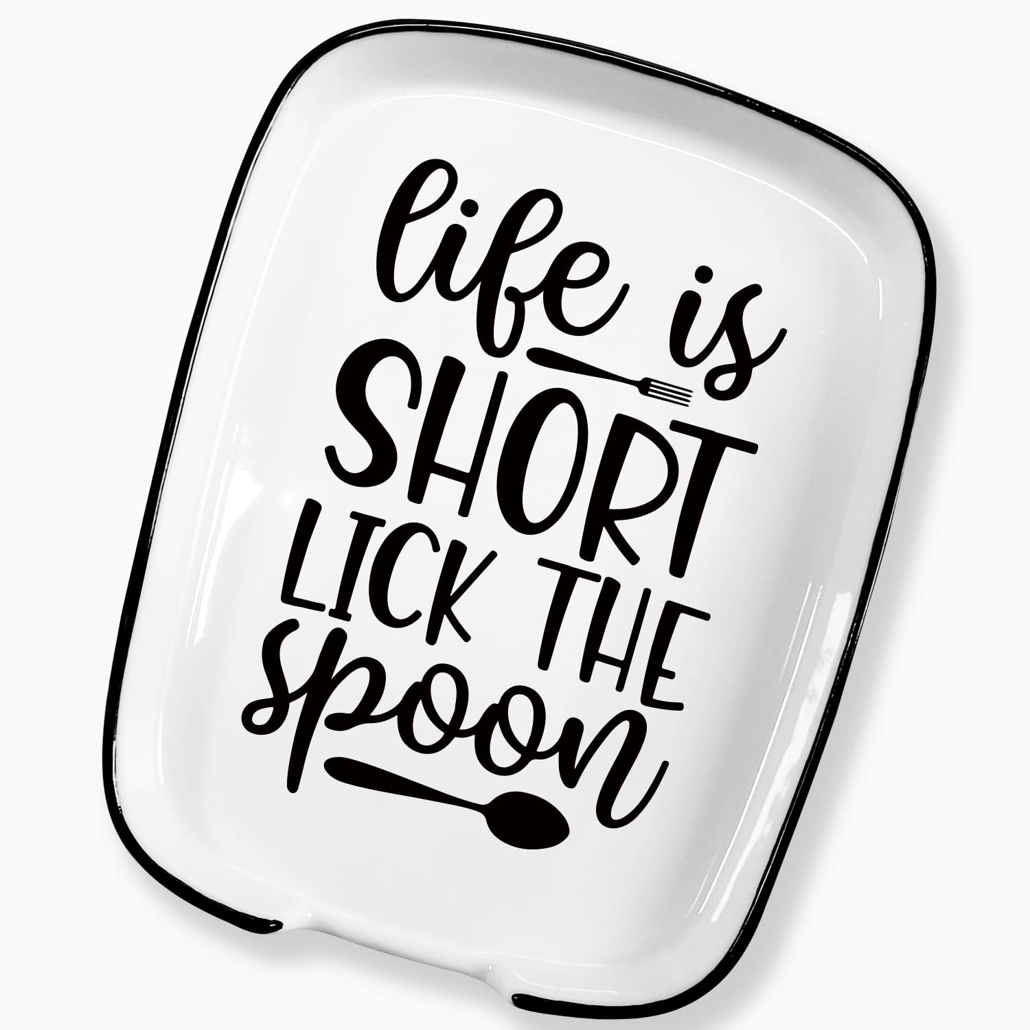 Funny Life Is Short Lick The Spoon Quote Spoon Rest For Stove Top-Large Spoon Holder for Kitchen Counter-Heat Resistant Cooking Kitchen Accessory and Gift for Cooking Enthusiasts