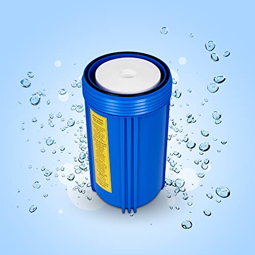 High Capacity 10 x 4.5-Inches Blue Whole House Water Filter Purifier System with Presser Relief Button, 1β Inlet/Outlet Brass Port & Yearly Supply (4) Polypropylene Sediment Cartridges 5 Micron