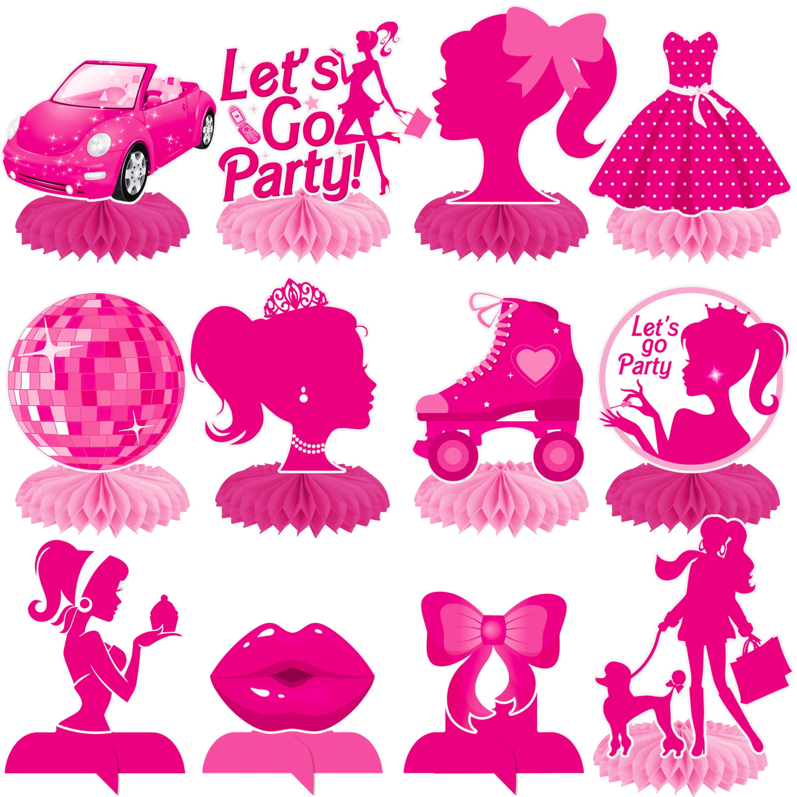 Hot Pink Girl Party Honeycomb Centerpieces 12Pcs Pink Birthday Party Decorations for Girls Hot Pink Princess Birthday Centerpieces for Bachelorette Party Bridal Shower Girls Birthday Party Supplies