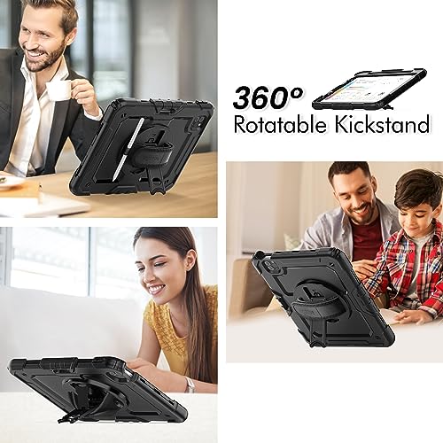 Wgdttve iPad 10.9 Inch Air 5th/4th Generation Case/iPad Pro 11 Inch Case with Screen Protector, Drop Proof Protection 360°Rotating Stand/Handle,Pencil Holder Shoulder Strap Case (Black)